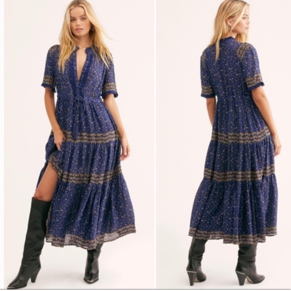Free People Rare Feelings Maxi Dress - Navy Small - Gem